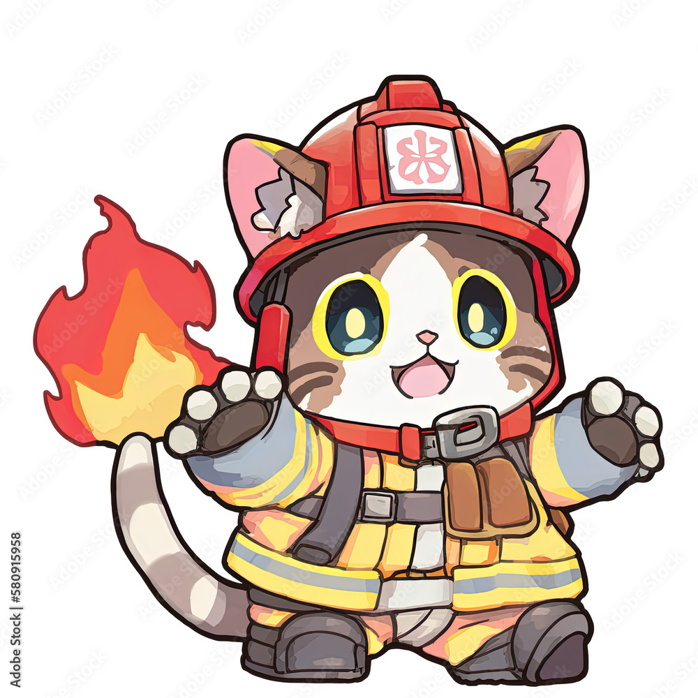 Cat firefighting design, generated AI, generated, AI Stock Illustration ...
