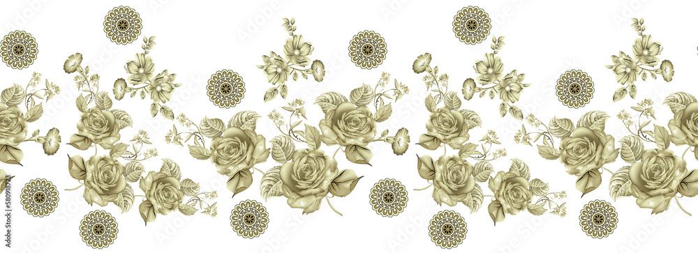 Seamless dry rose flower border design Stock Illustration | Adobe Stock