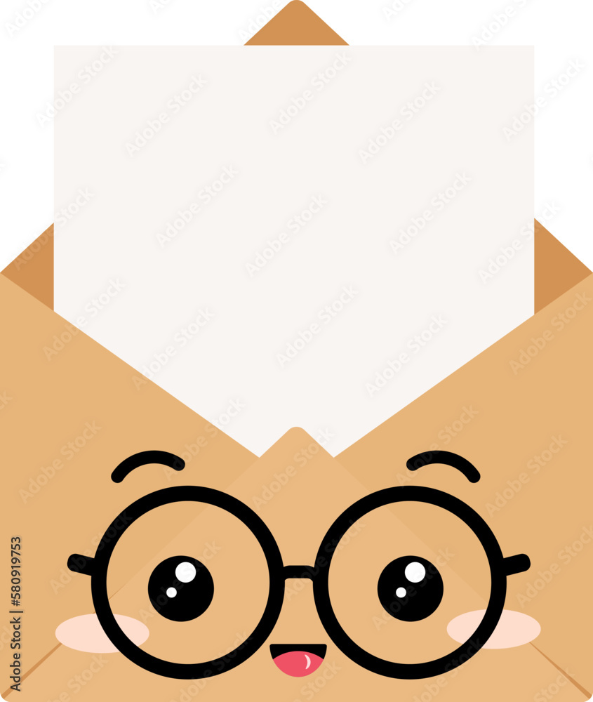 Cute kraft envelope with letter eyeglasses happy character vector clip ...