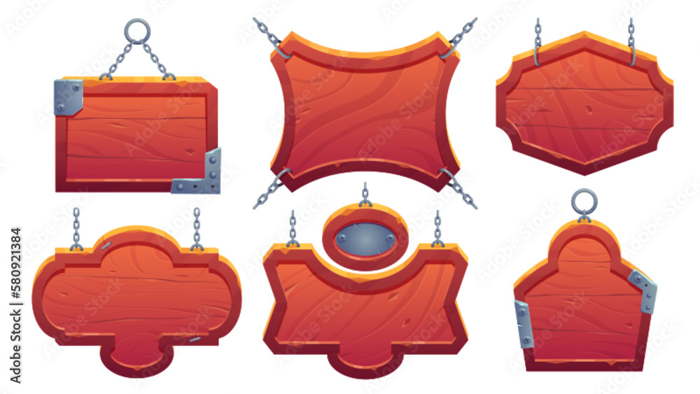 Cartoon set of wooden sign boards isolated on white background. Vector ...