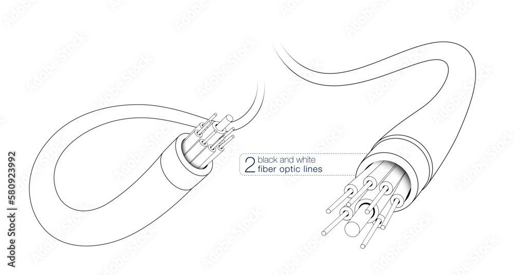 Fiber Optic Electronic Cable Optical fiber black and white line drawing ...