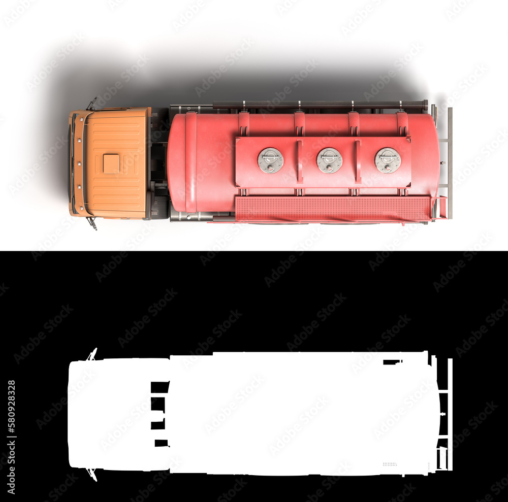 Tank truck top view tanker truck Car 3d render on white with alpha ...