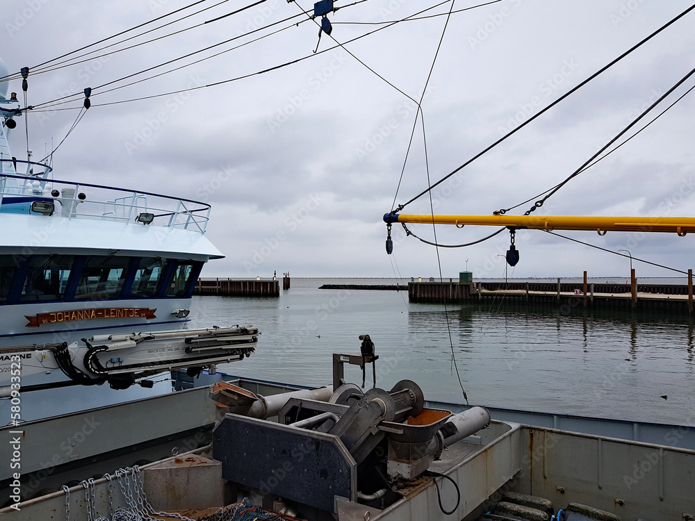 Superstructure of a shell cutter in port of Hoernum on Sylt Stock Photo ...