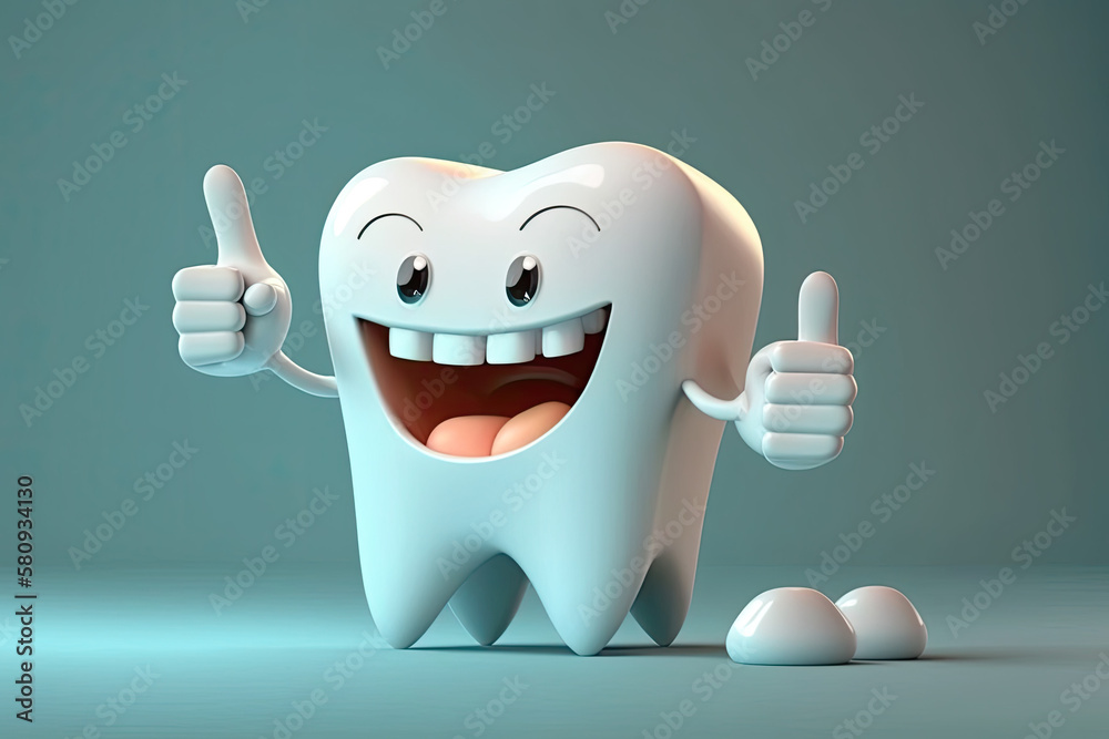 3D realistic happy white tooth , Tooth cartoon characters with thumbs ...