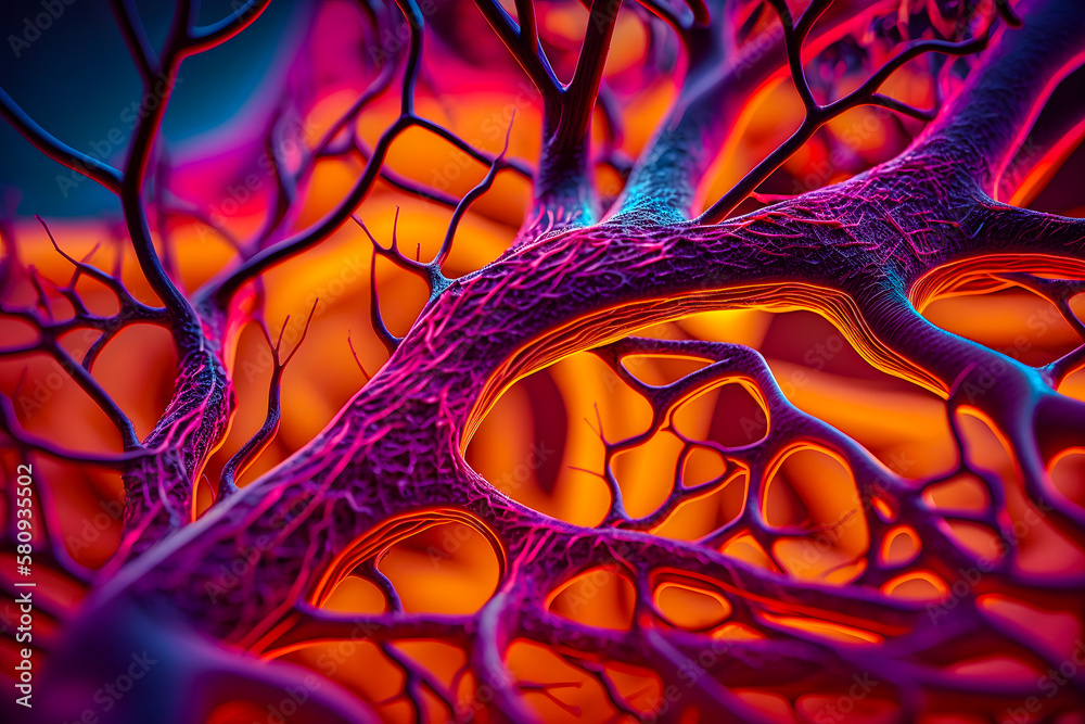 Macro view illustration of abstract blood vessels, capillaries, veins ...