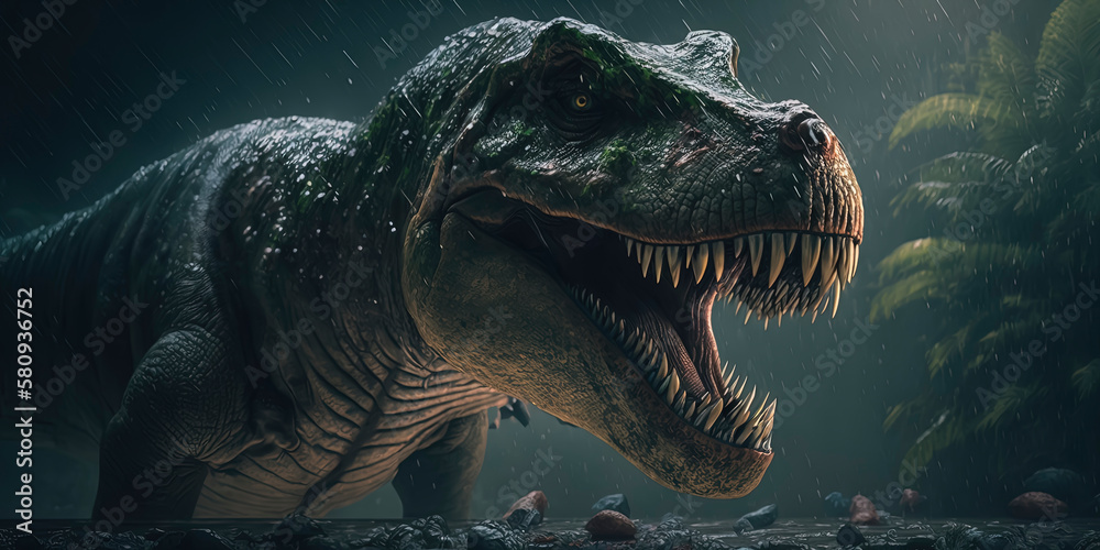 Tyrannosaurus rex in the jungle (T-Rex) AI-Generated Stock Illustration ...