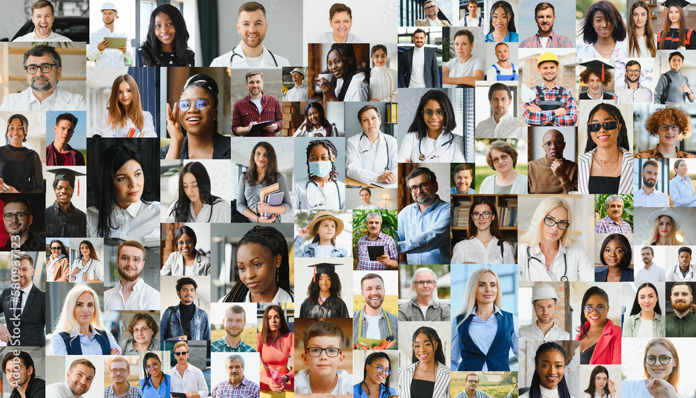 Many happy diverse ethnicity different young and old people group ...