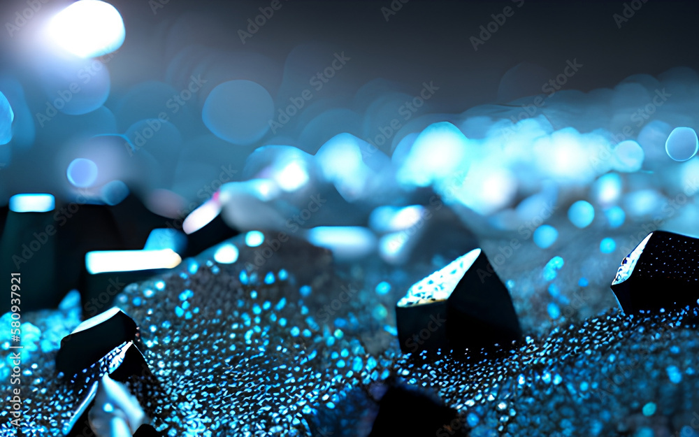 Crystal on black background with blue lighting and glamorous shiny look ...