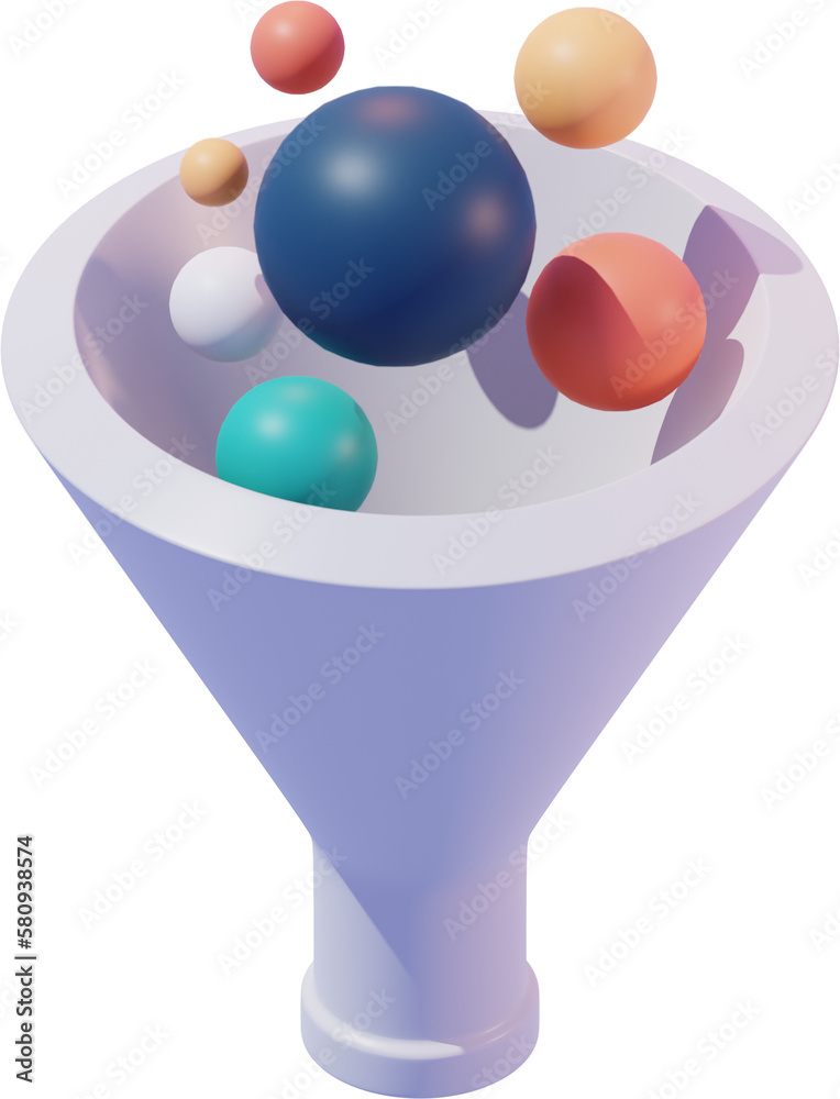 Sales funnel or Marketing funnel 3d rendering concept. Conversion ...