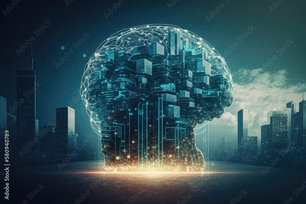 Artificial intelligence (AI) brain, digital hologram, internet of ...