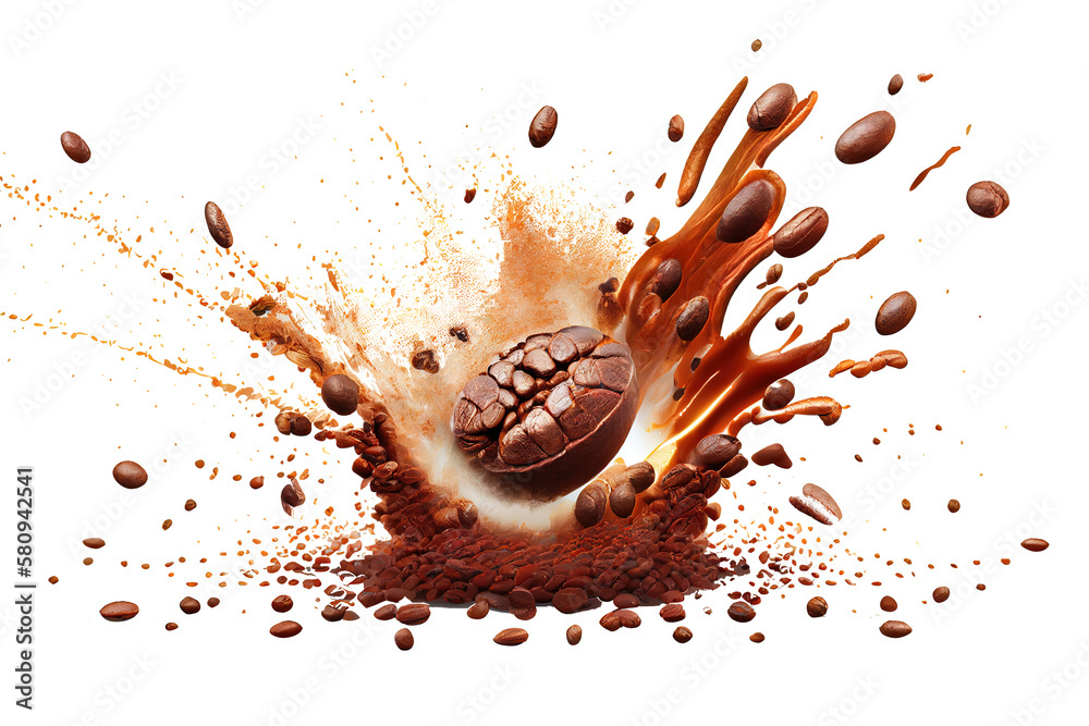 a dynamic coffee bean explosion splash on transparent background Stock ...
