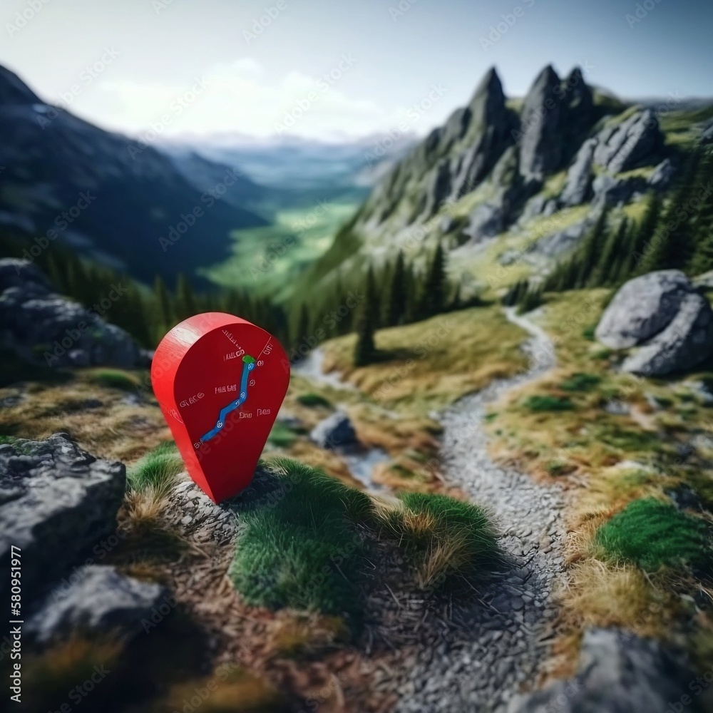 Red GPS location marker on the mountain. Concept of google maps and gps ...