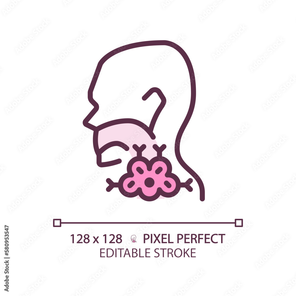 Throat cancer pixel perfect RGB color linear icon. Oncological diseases ...