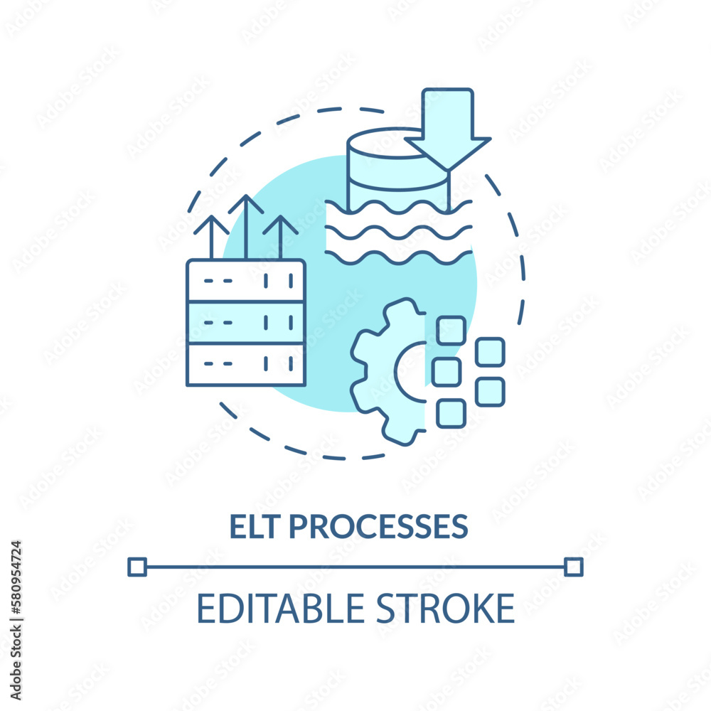ELT processes turquoise concept icon. Extract, load and transform ...