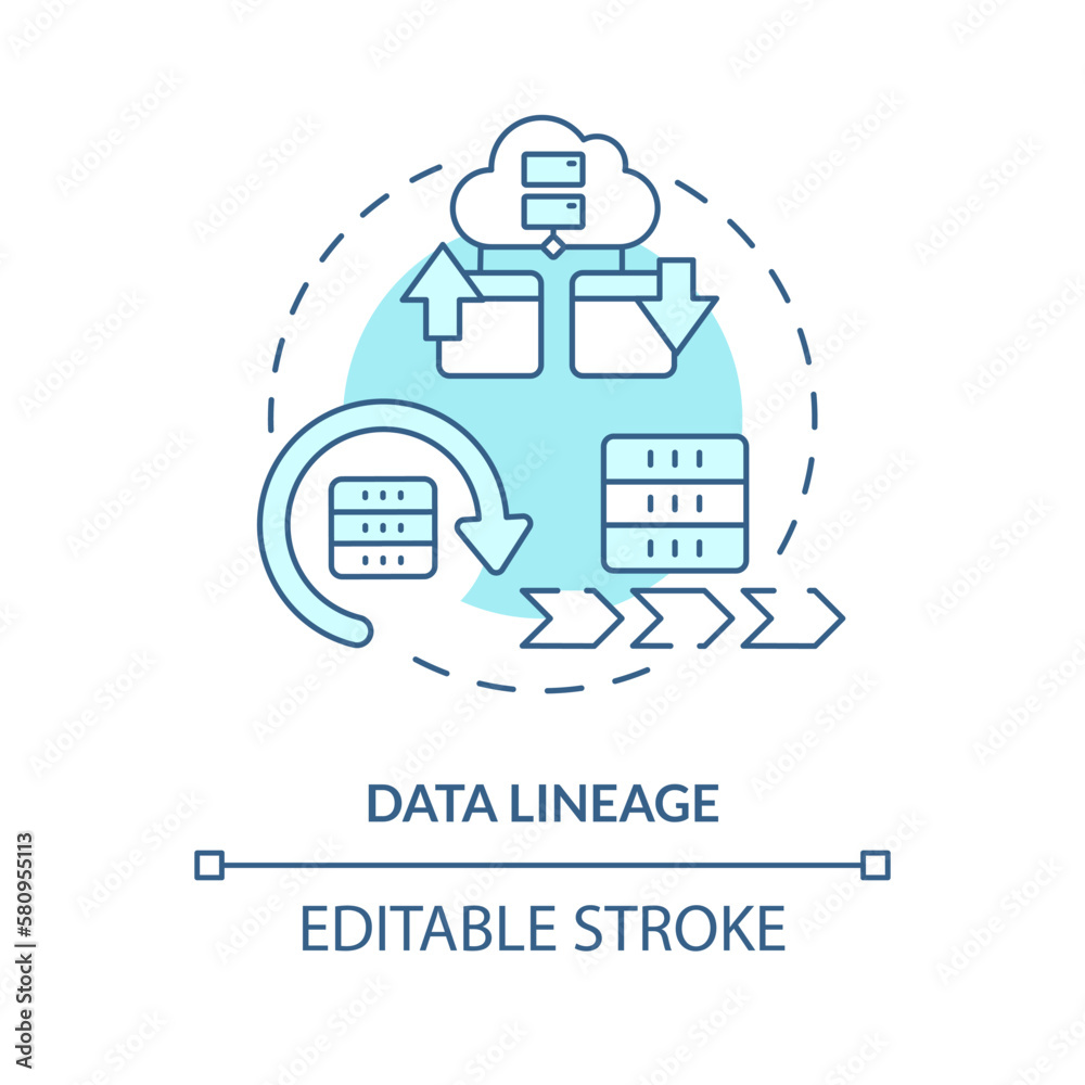 Data lineage turquoise concept icon. Information flow record. Data lake ...