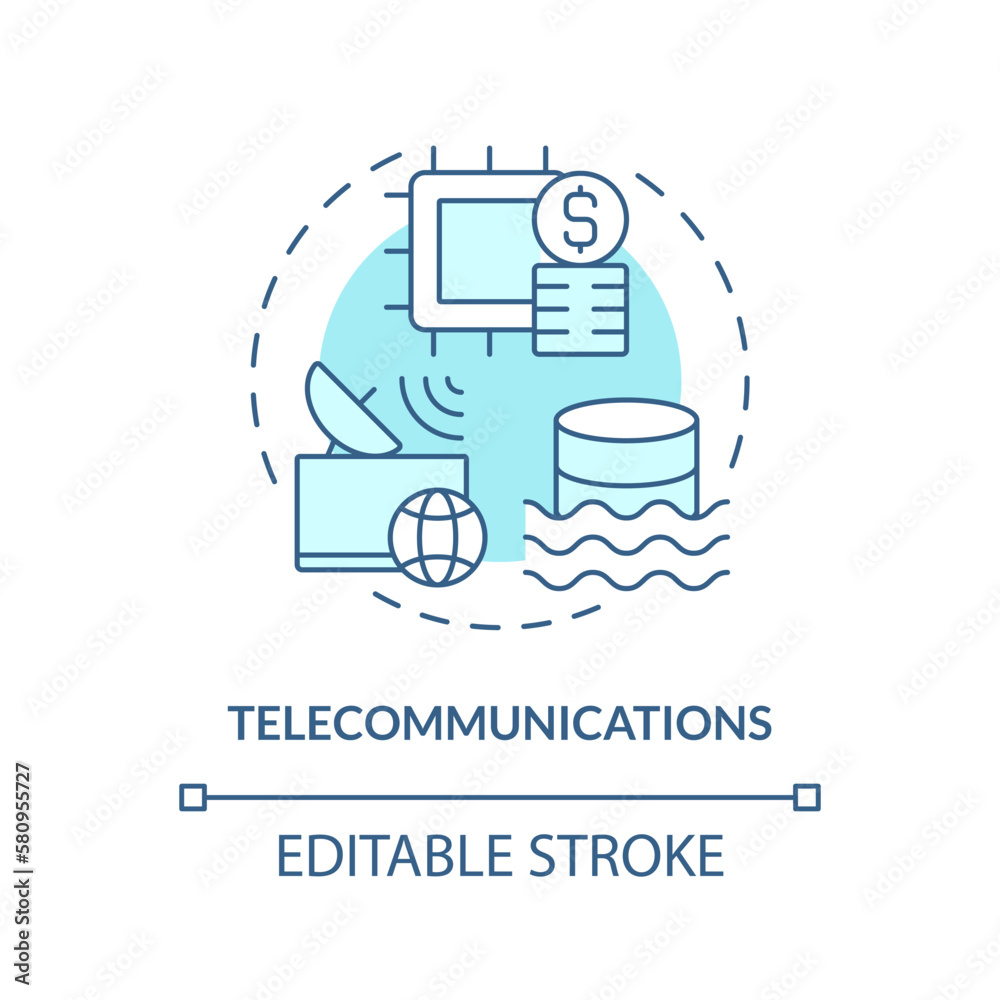 Telecommunications turquoise concept icon. Telecom industry. Data lake ...