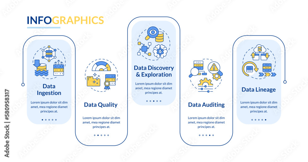 Data lake key concepts blue rectangle infographic template. Data ...