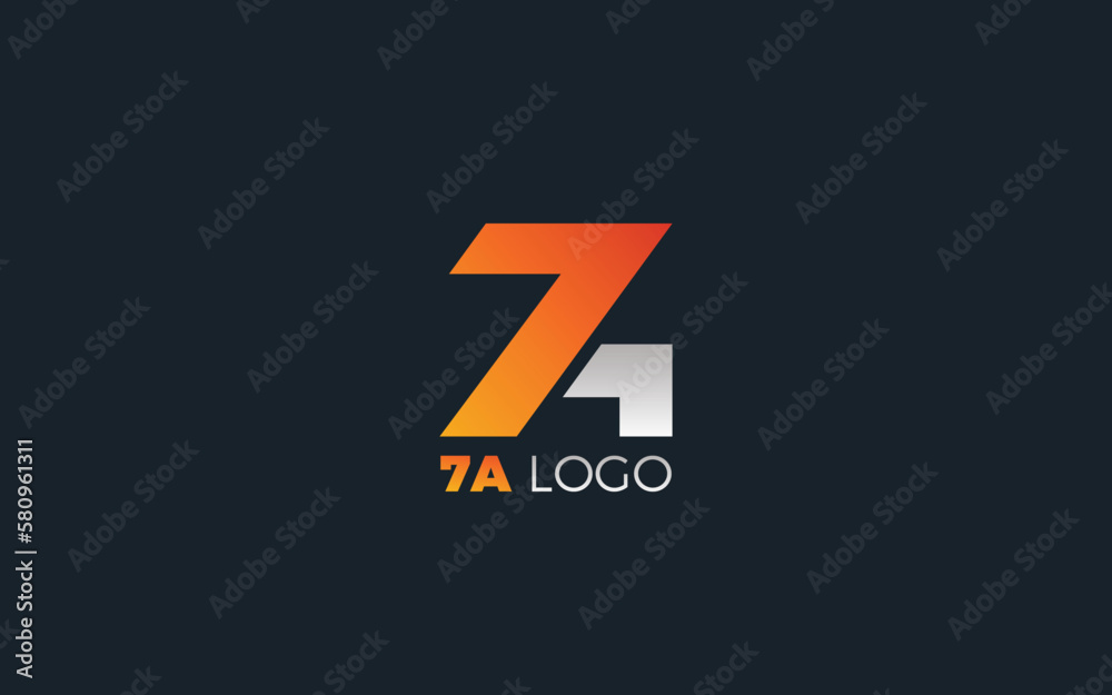 Letter A logo formed number seven symbols with simple shape in orange ...