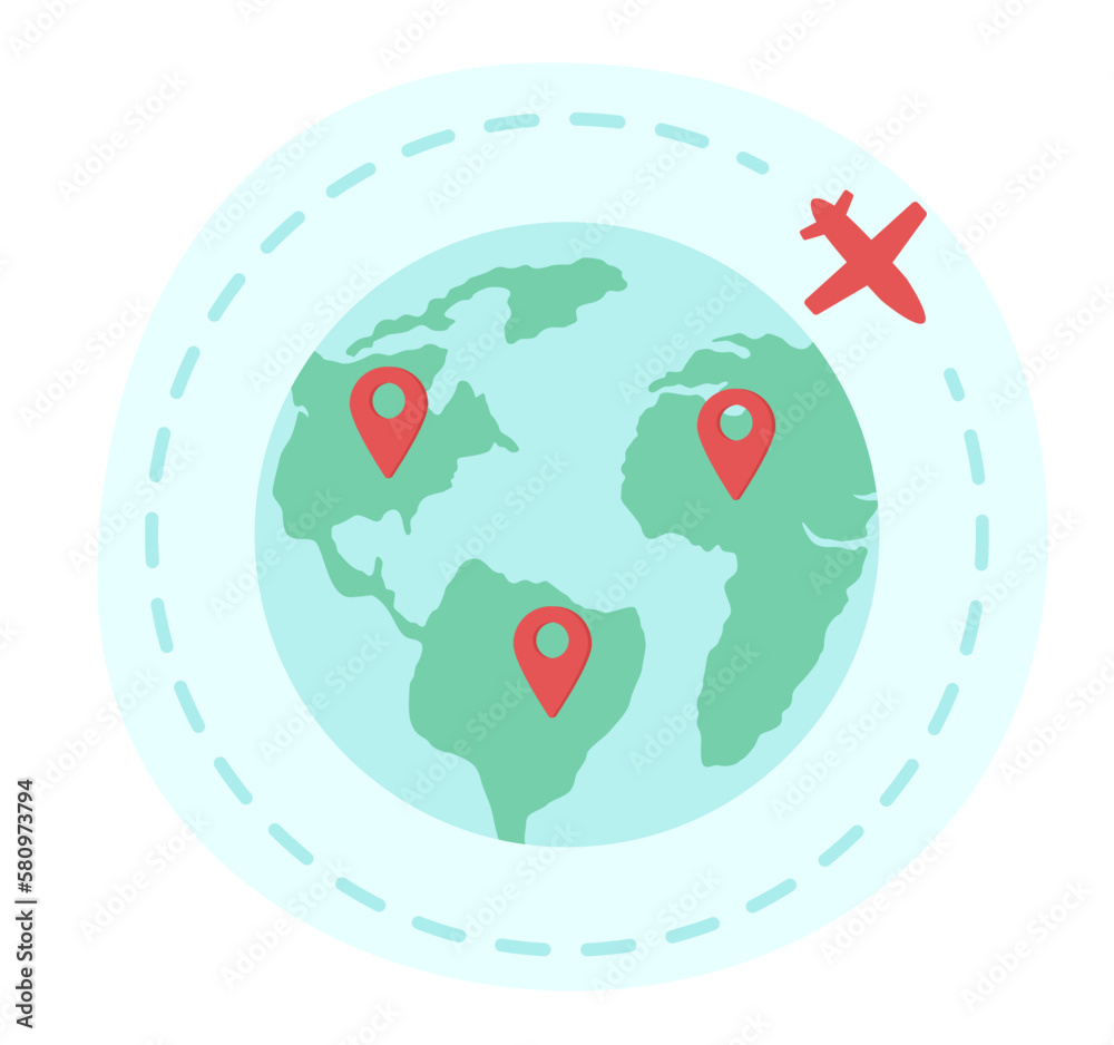 Plane flying around world flat concept vector spot illustration ...