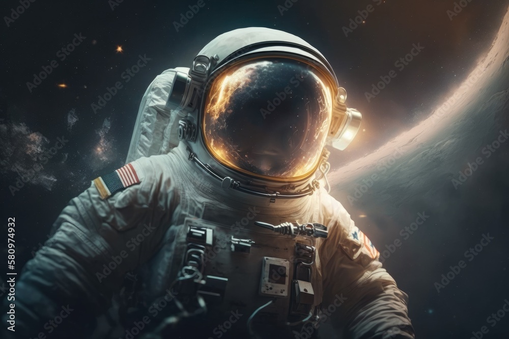 Astronaut in outer space. Spaceman with starry and galactic background ...
