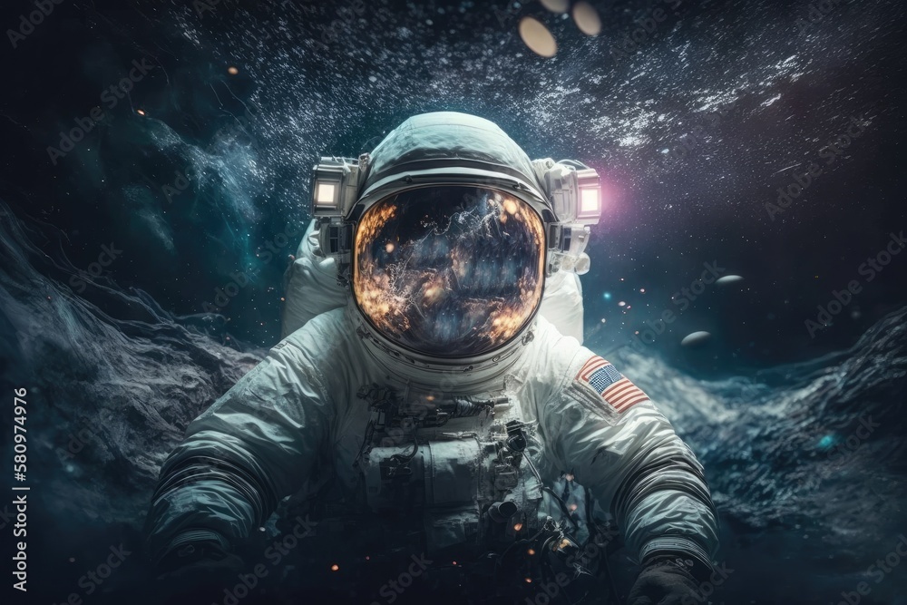Astronaut in outer space. Spaceman with starry and galactic background ...