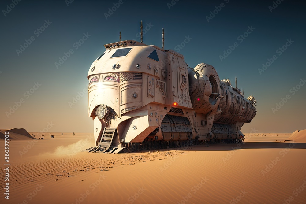 led by locomotive diesel self-propelled futuristic cargo train of ...