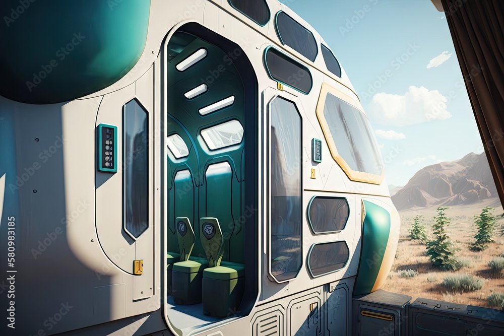 two-storey compartment of futuristic cargo train of future with large ...