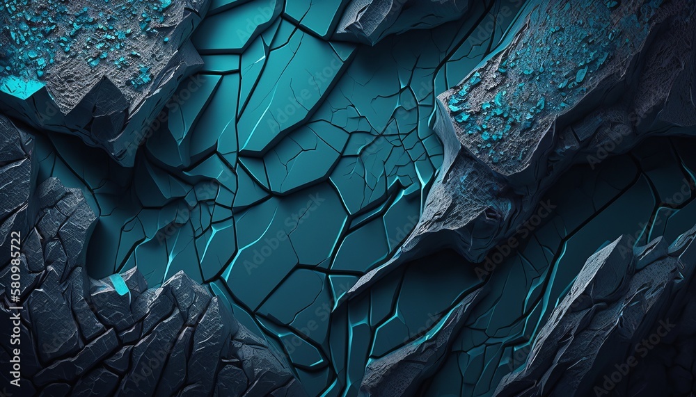 Cracked, volumetric rock texture on an azure stone background with AI ...