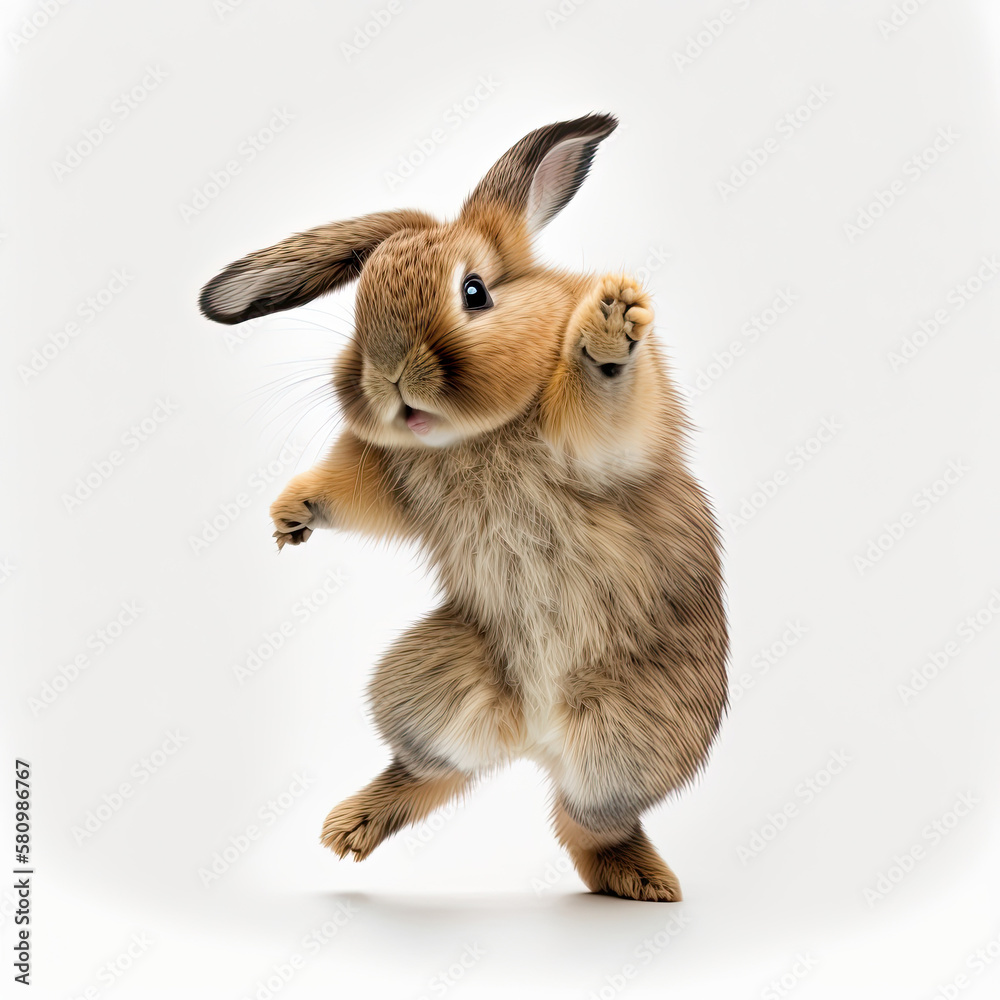 Happy rabbit dancing celebrating the Internacional dance day isolated ...