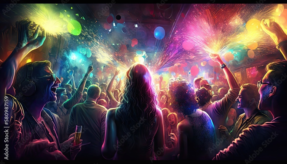 Euphoric celebration of life with partygoers in a vibrant nightclub on ...