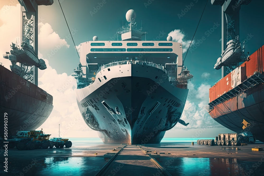 docking of vessel to berth with container cargo at futuristic cargo ...