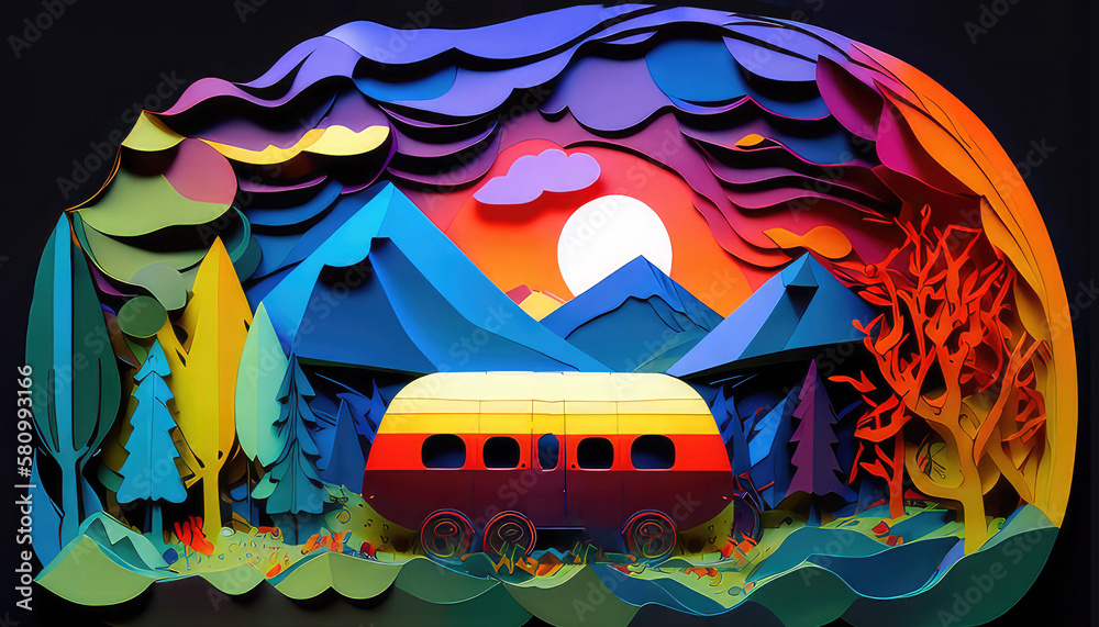 Papercut Adventure Night Camping Wagon Wheels Vivid Wildlife Intricate ...