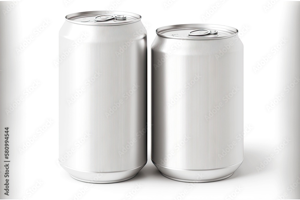 two empty aluminum cans mockup standing side by side isolated on white ...