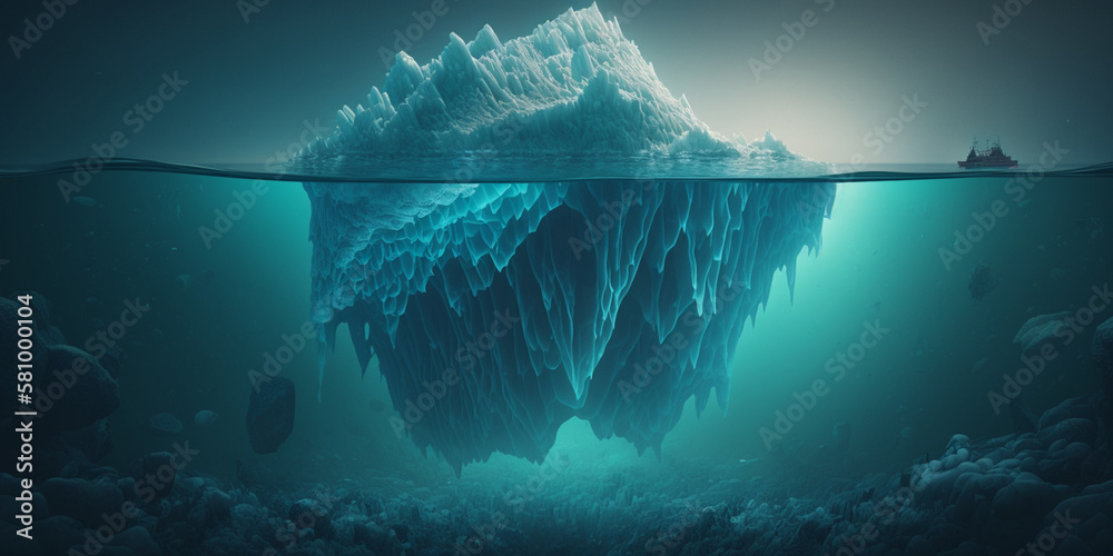 iceberg concept, underwater risk, dark hidden threat or danger concept ... iceberg concept, underwater risk, dark hidden threat or danger concept ...