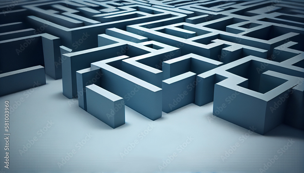 Maze graphics, labyrinth in perspective, Logic challenge. Problem solve concept. AI generative ...