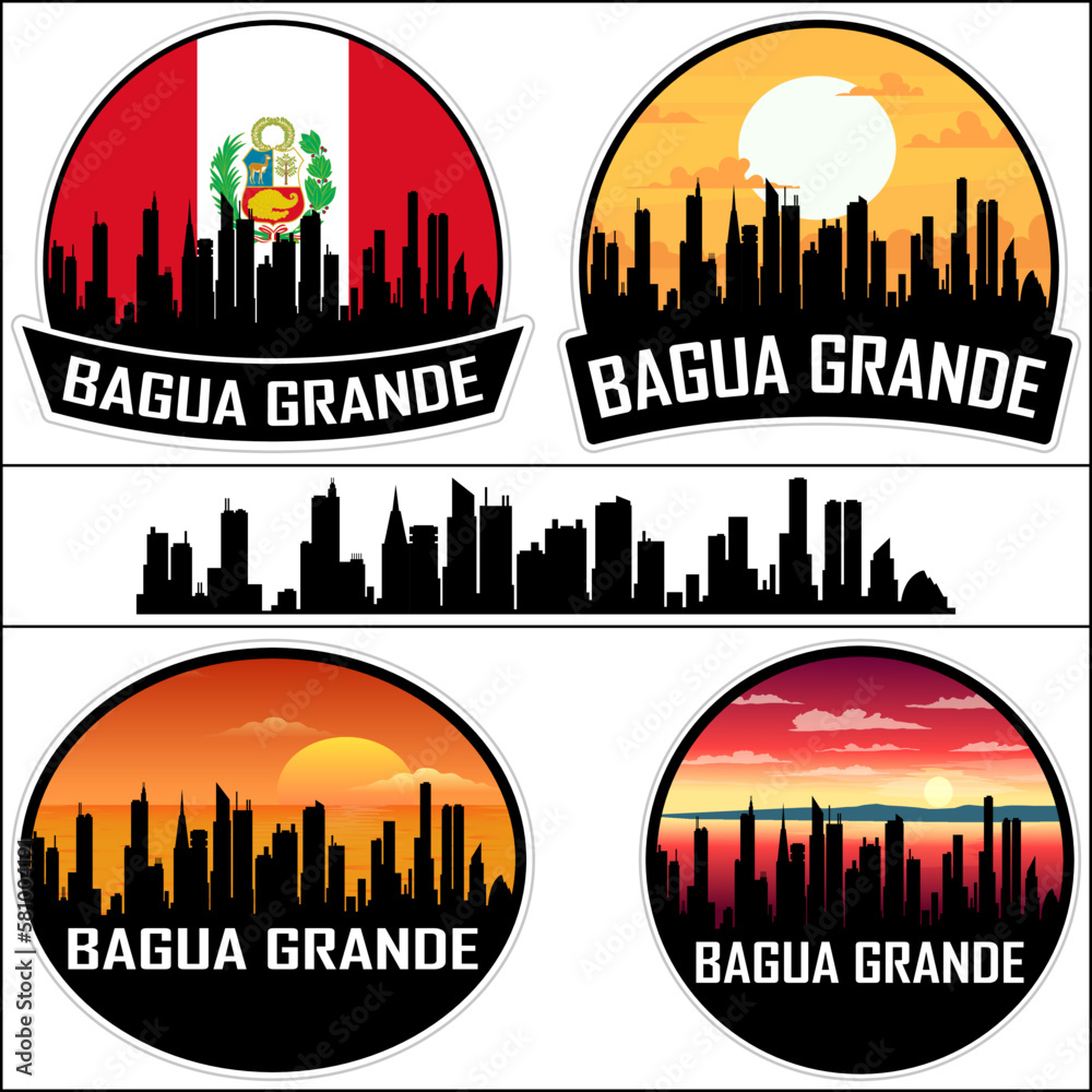 Bagua Grande Skyline Silhouette Peru Flag Travel Souvenir Sticker ...