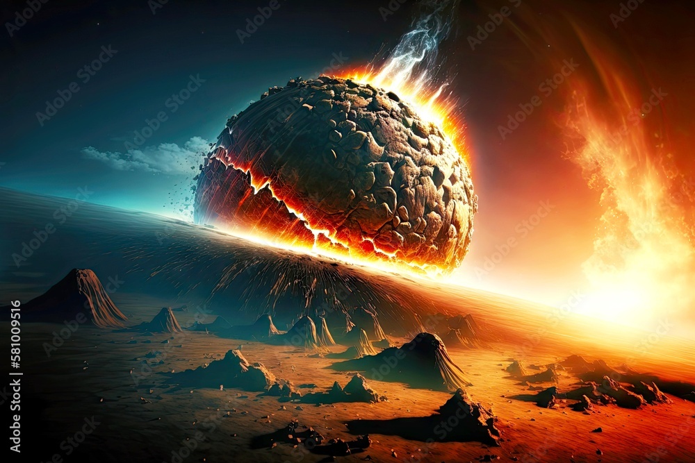 huge meteorite falling to earth and apocalyptic picture of armageddon ...