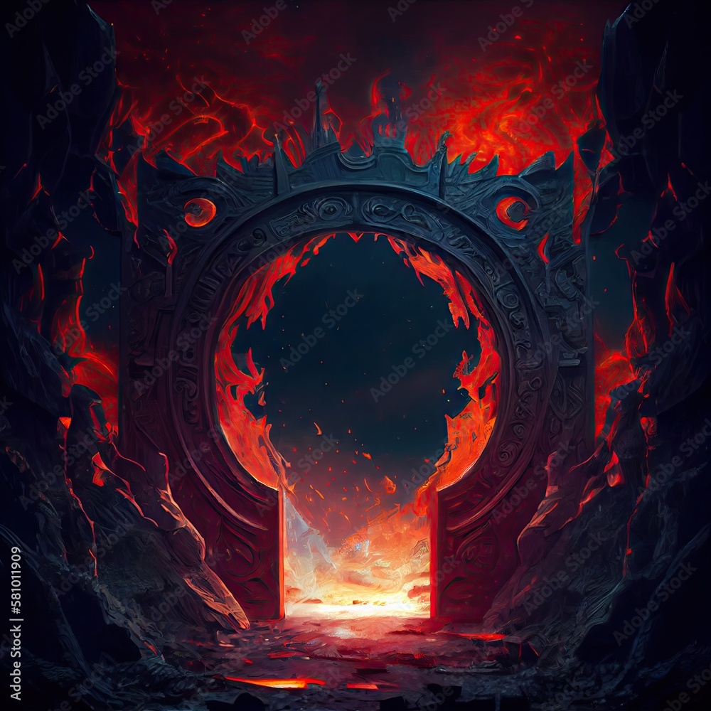 portals opening to fiery underworld gate of hell, created with ...
