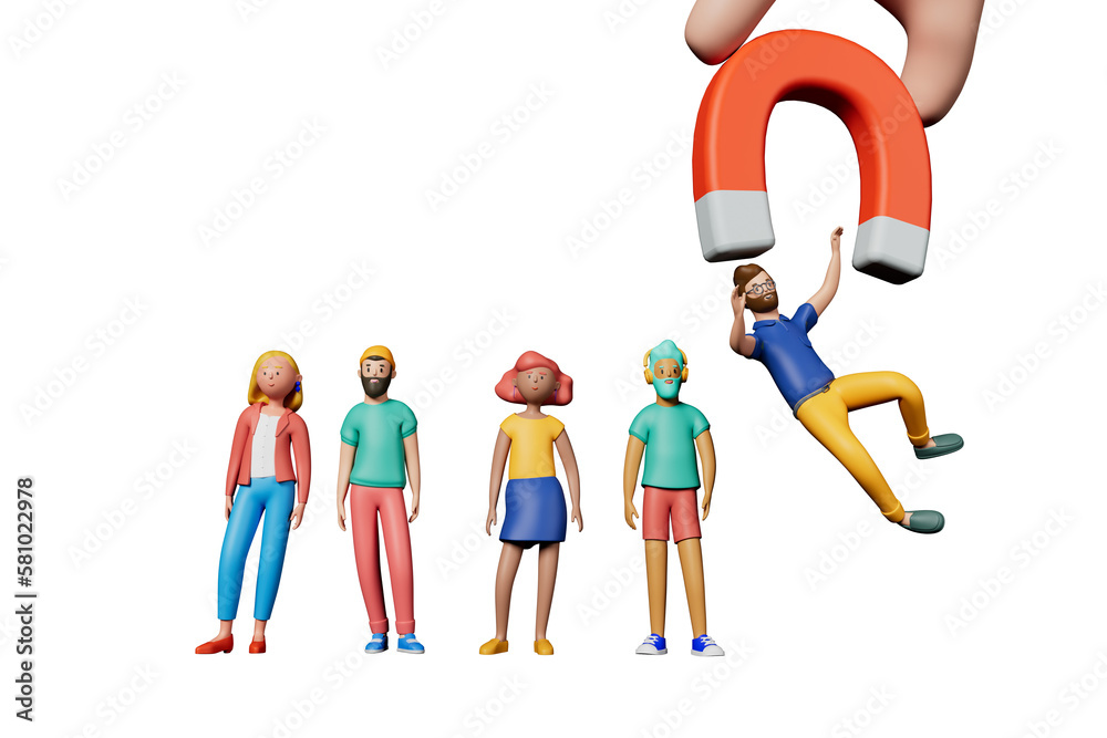 Employee recruitment concept with hand and magnet picking a new team ...