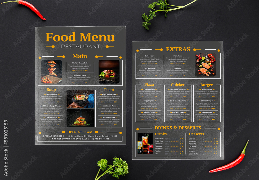 Food Menu Double Page Flyer Design Template Stock Template | Adobe Stock