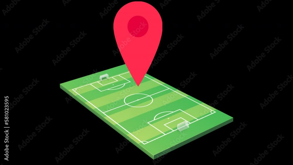 Looping animation of a red geo location marker hopping across a 3D ...