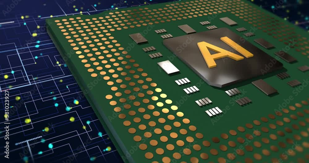 Video Stock Powerful AI CPU Processor Analyzing Data Flow. Futuristic ...