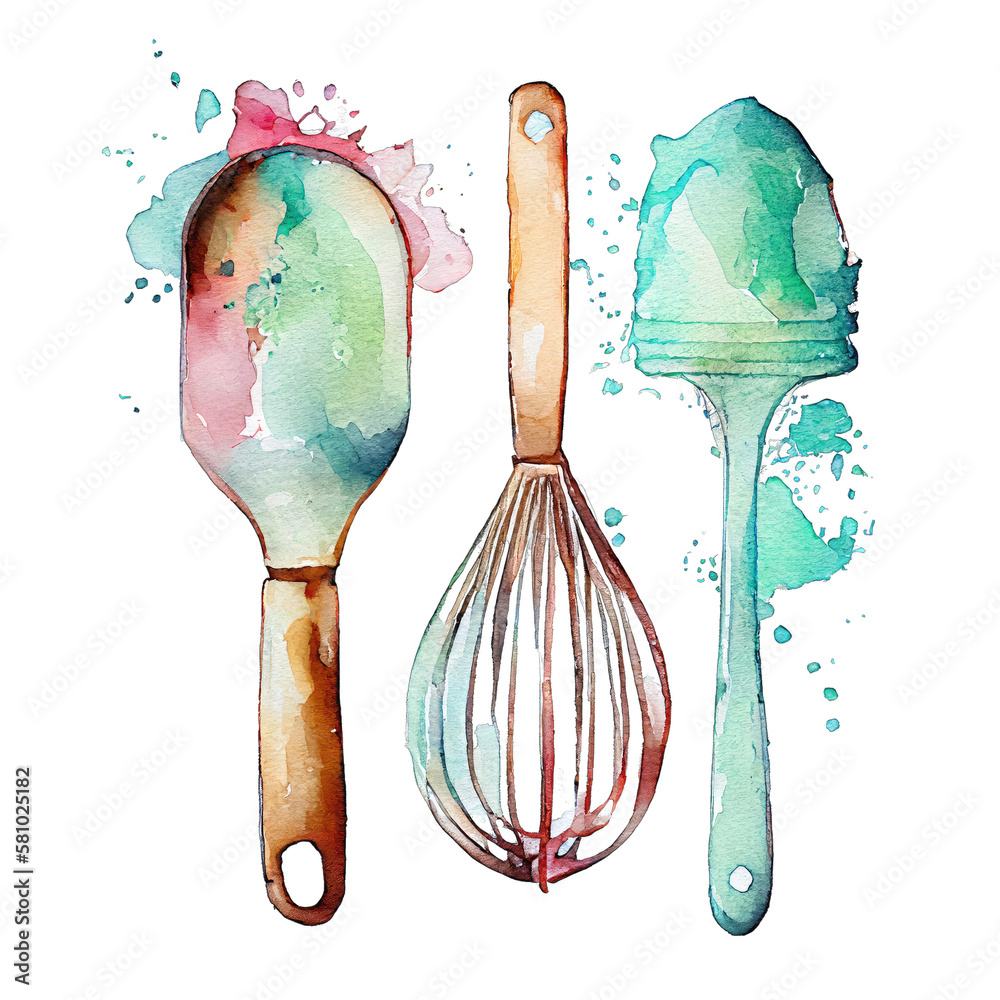 Watercolor Cooking utensils Clipart with Transparent background ...