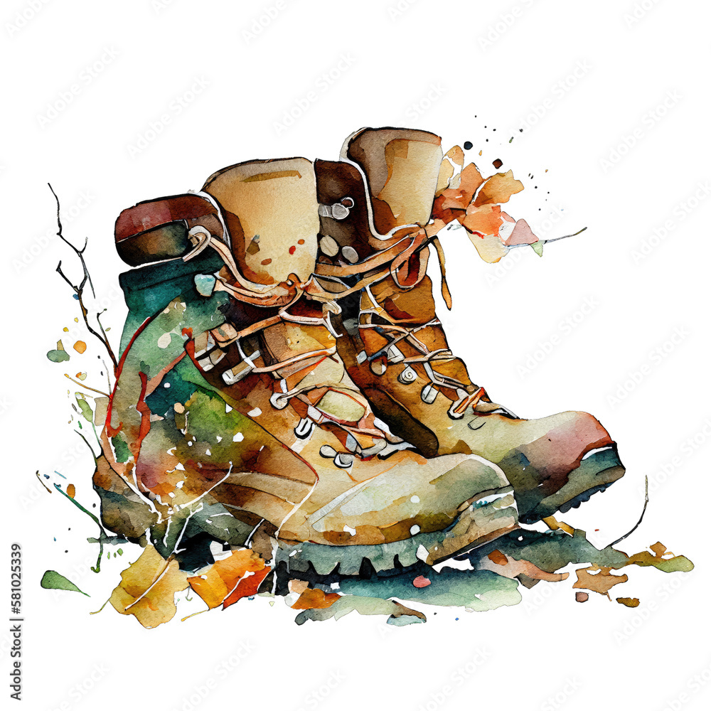Watercolor Hiking boots Clipart with Transparent background. Generative ...