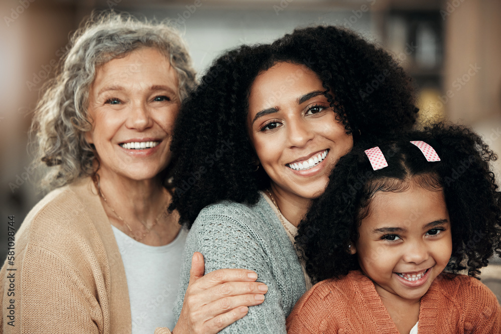 Children, parents and grandparents with the portrait of a black family ...