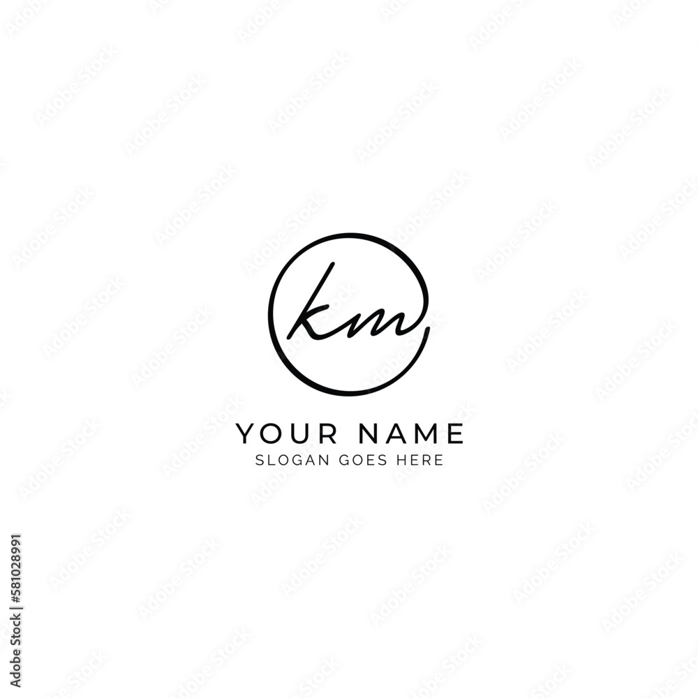 K, M, KM Initial letter handwritten and signature vector logo. Business ...