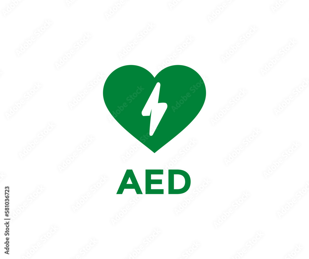 AED, automated external defibrillator symbol icon. AED sign with heart ...