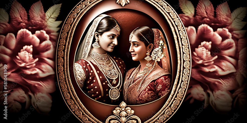 A shimmering gold and red saree drapes around a bride's silhouette ...