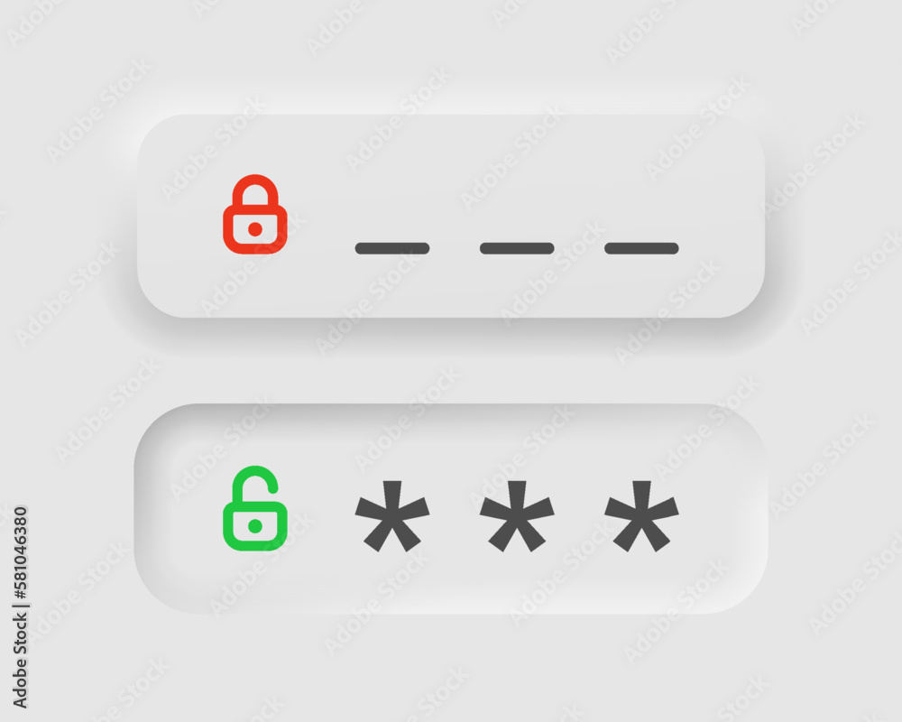 Password bar in neumorphism style. Icons for business, white UI, UX ...