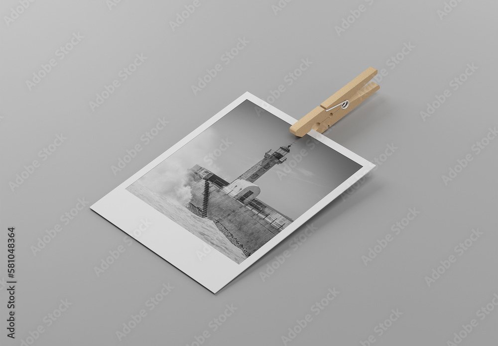 Instant Photo Mockup with Clothespin Stock Template | Adobe Stock